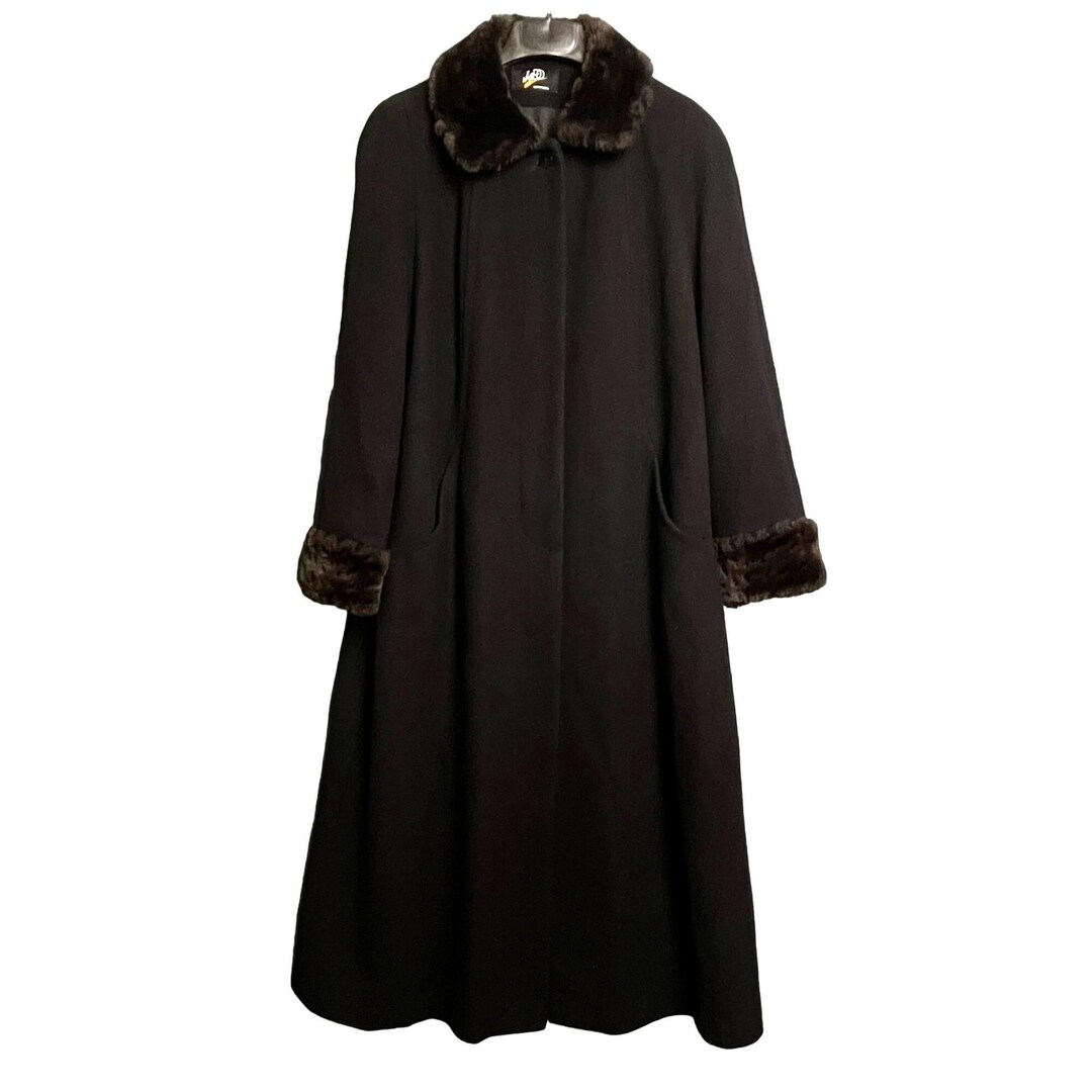 Jo D JO+D Vintage Womens Wool Faux Fur Trim Dresscoat Maxi No Size Tag ...
