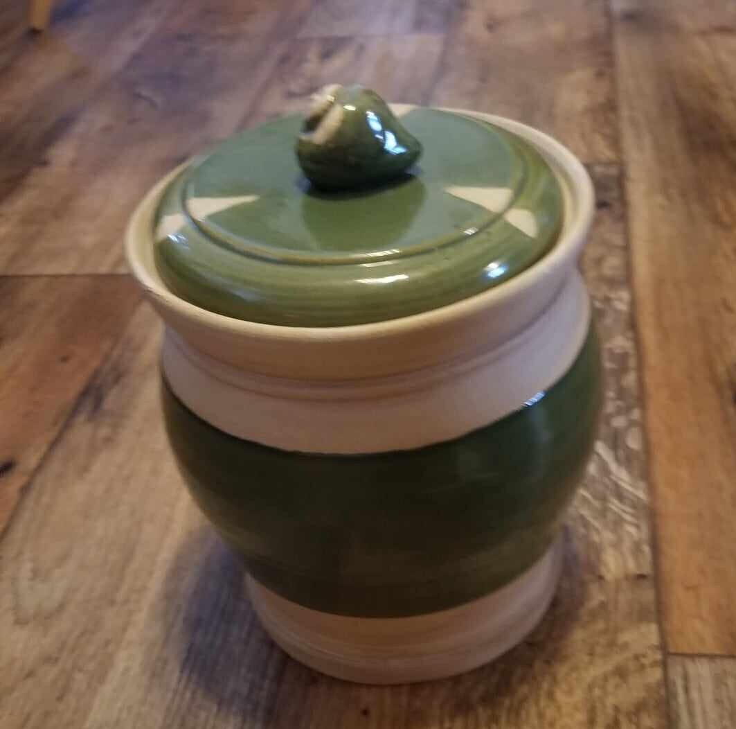 Vintage RARE Rowe Pottery Works Green Glaze Container 6 Pounds 11.5 ...