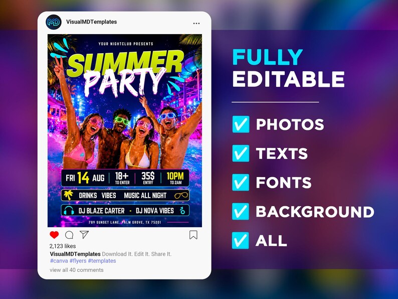 Canva Pool Party Template, Editable Neon Pool Party Flyer, Event With ...