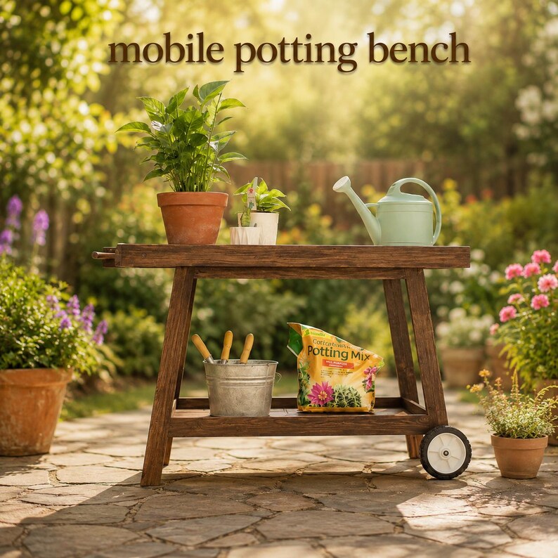 Potting Bench Plans PDF, DIY Garden Workbench, Mobile Potting Bench ...