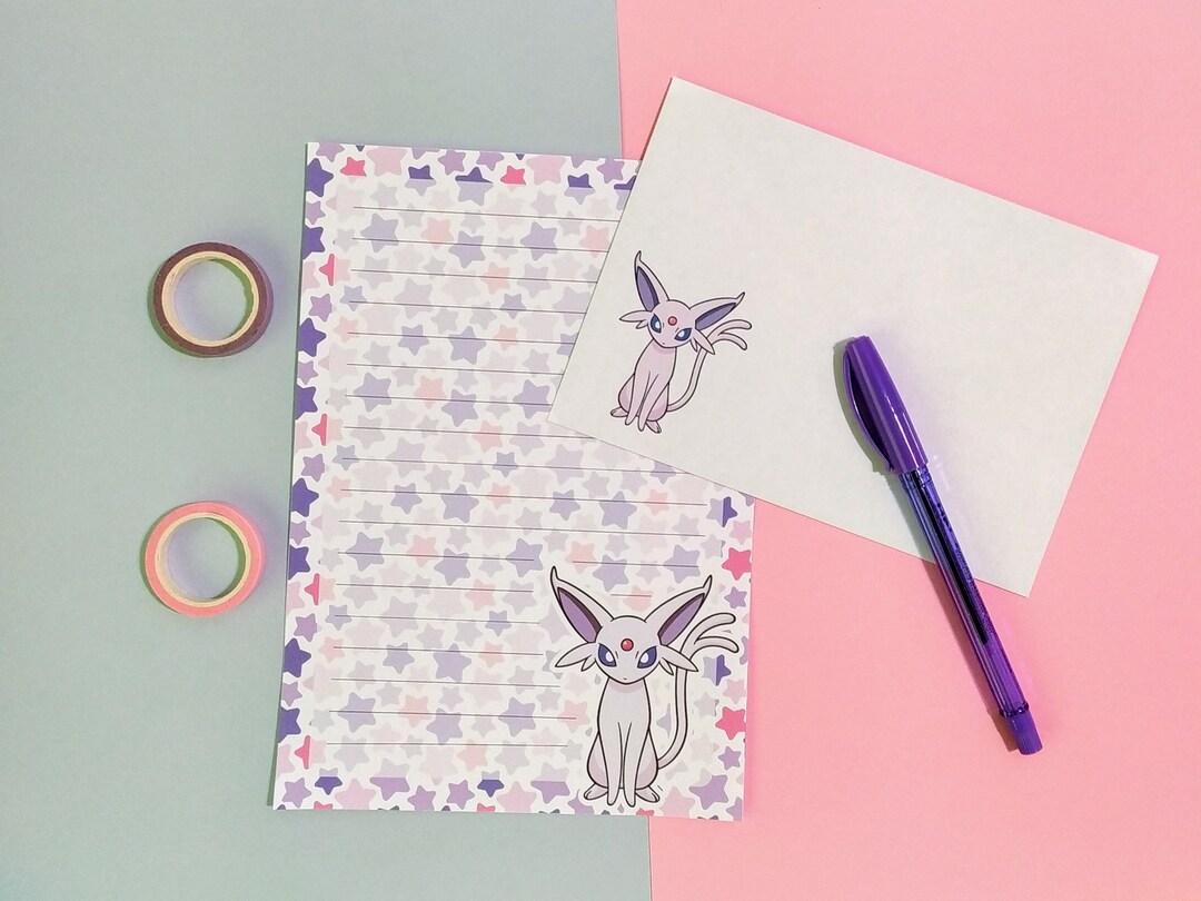 Espeon Stationery Set // Pokemon Writing Paper With Lines and Envelope ...