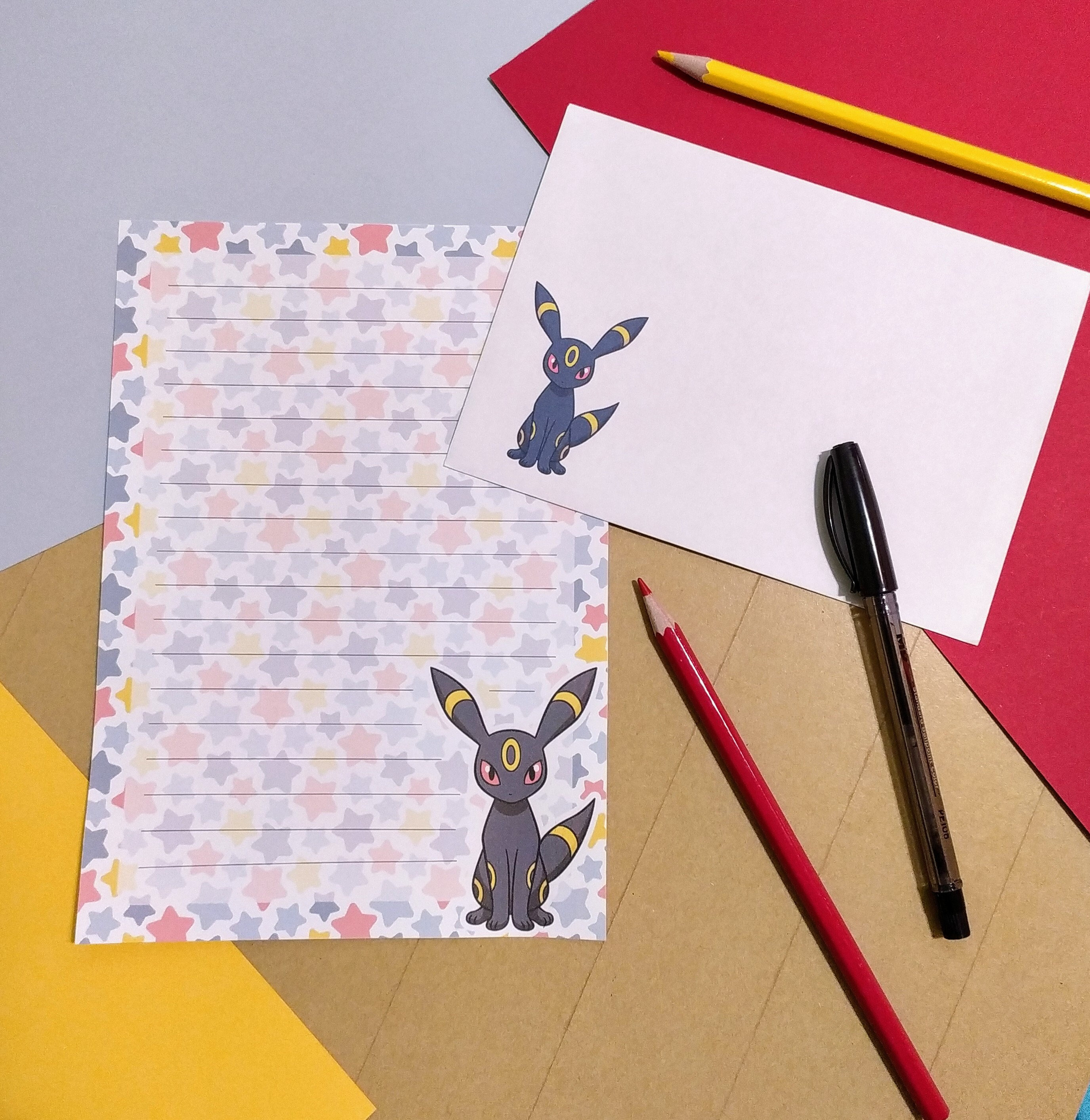 Umbreon Stationery Set // Pokemon Writing Paper With Lines and Envelope ...