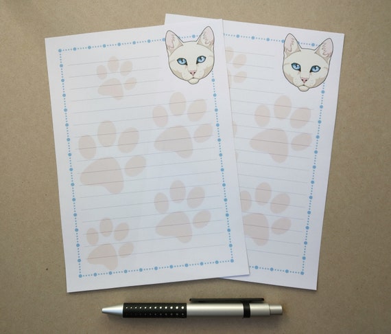White cat letter paper cat stationery paper penpal | Etsy