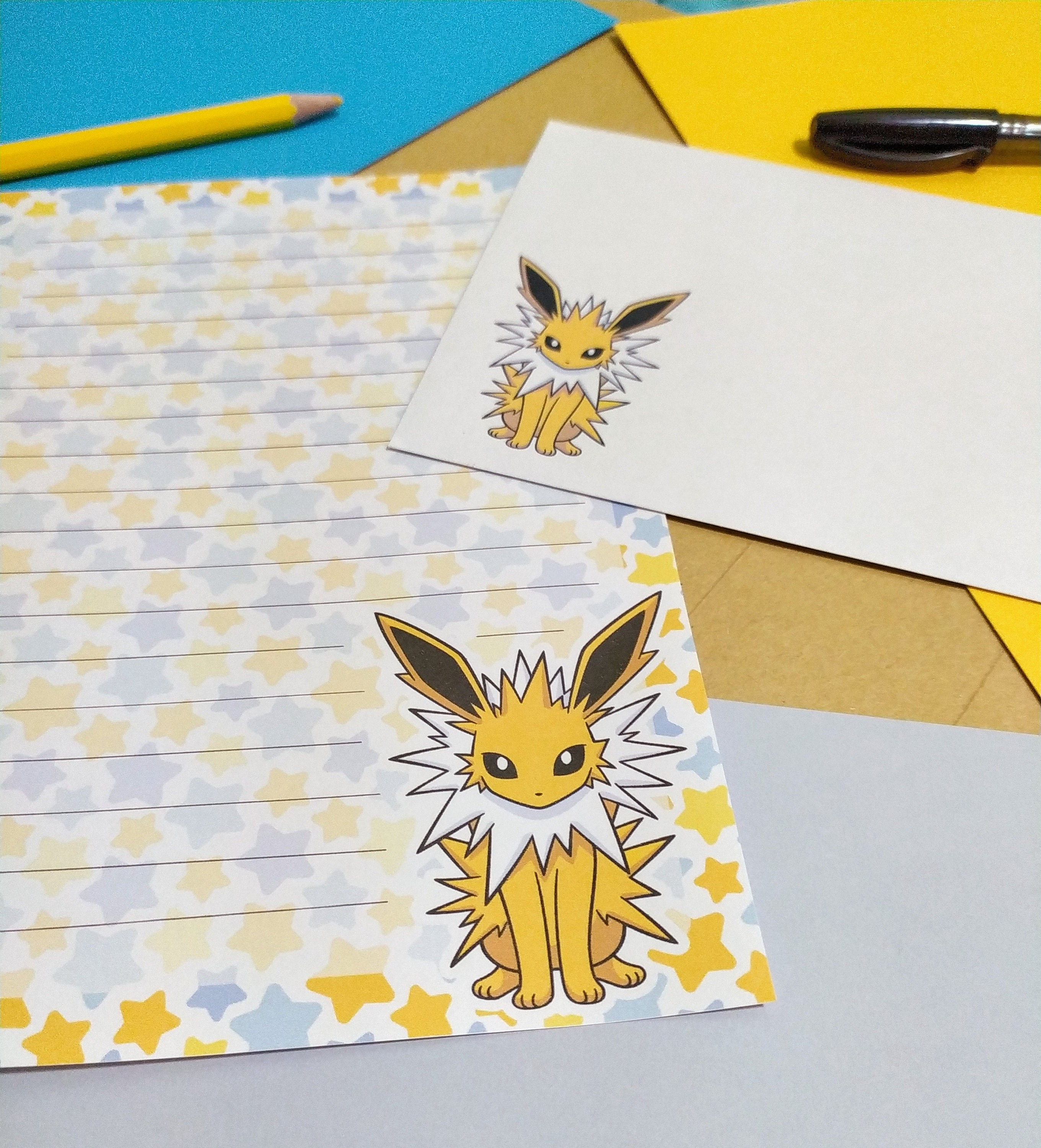 Jolteon Stationery Set // Pokemon Writing Paper With Lines and Envelope ...