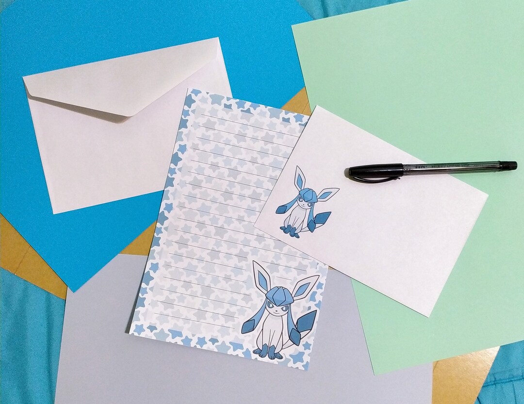 Glaceon Stationery Set // Pokemon Writing Paper With Lines and Envelope ...