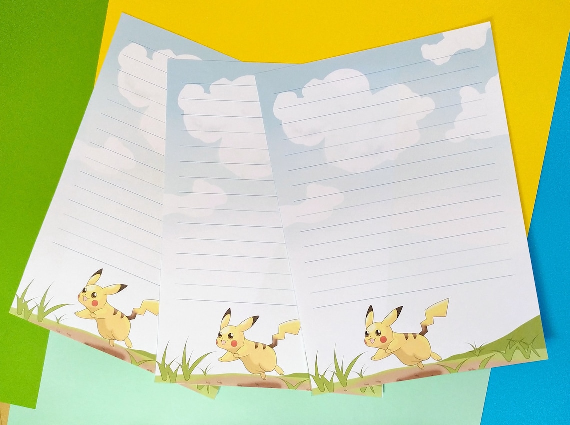Pikachu Stationery Set // Pokemon Writing Paper With Lines and Envelope ...