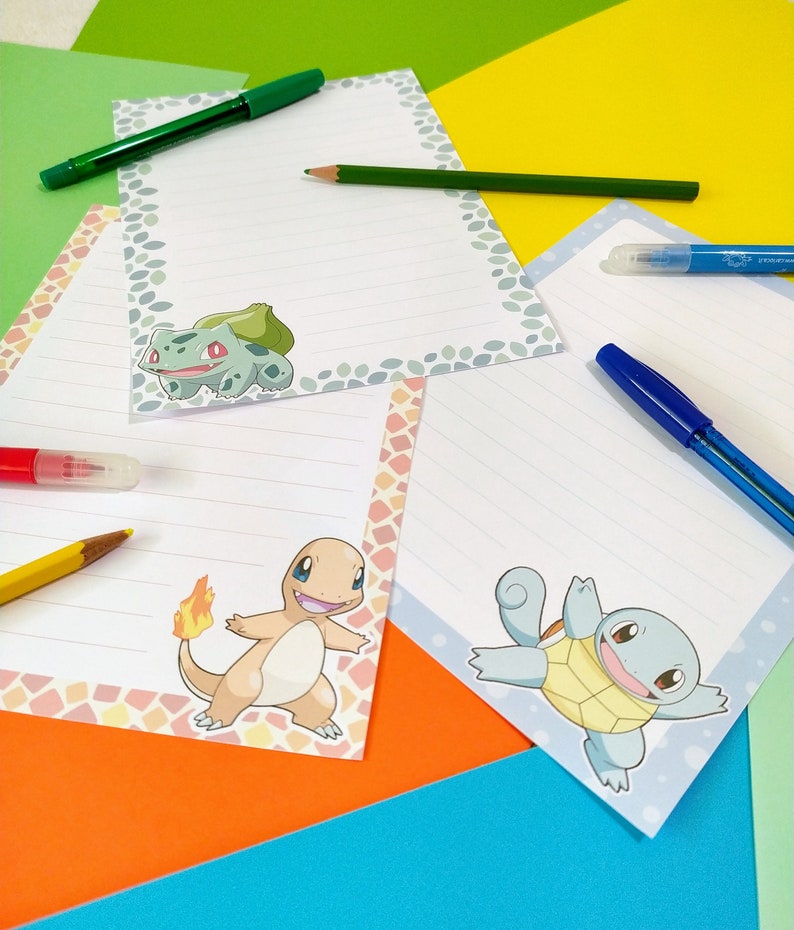 Kanto Starters Stationery Set // Pokemon Writing Paper With Lines and ...