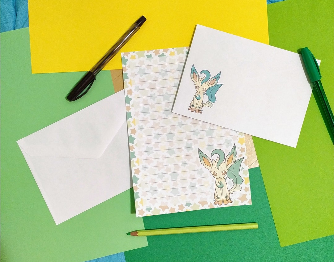 Leafeon Stationery Set // Pokemon Writing Paper With Lines and Envelope ...