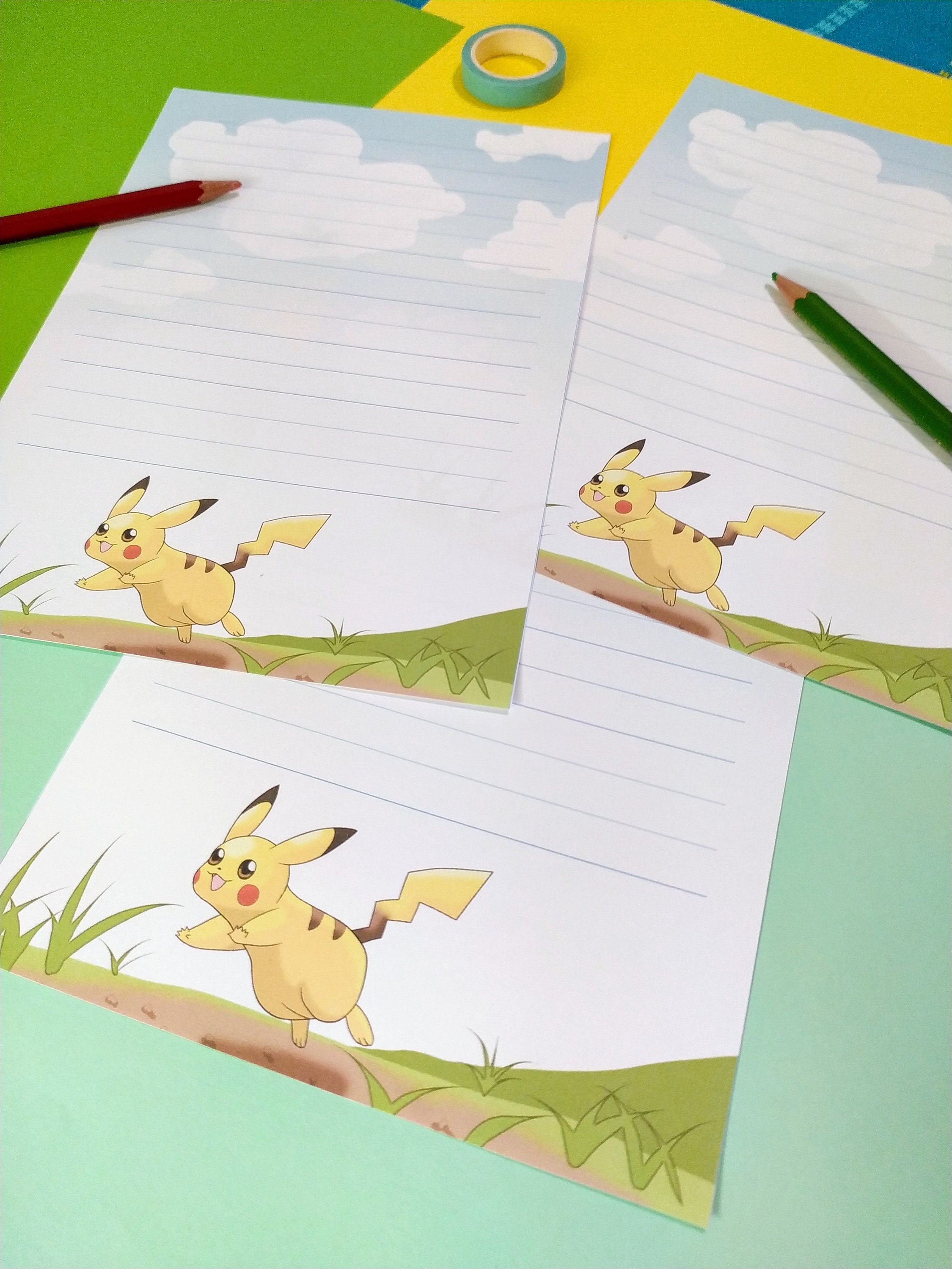 Pikachu Stationery Set // Pokemon Writing Paper With Lines and Envelope ...