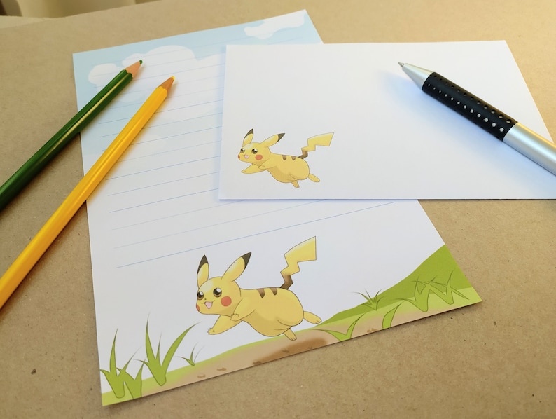 Pikachu Stationery Set // Pokemon Writing Paper With Lines and Envelope ...