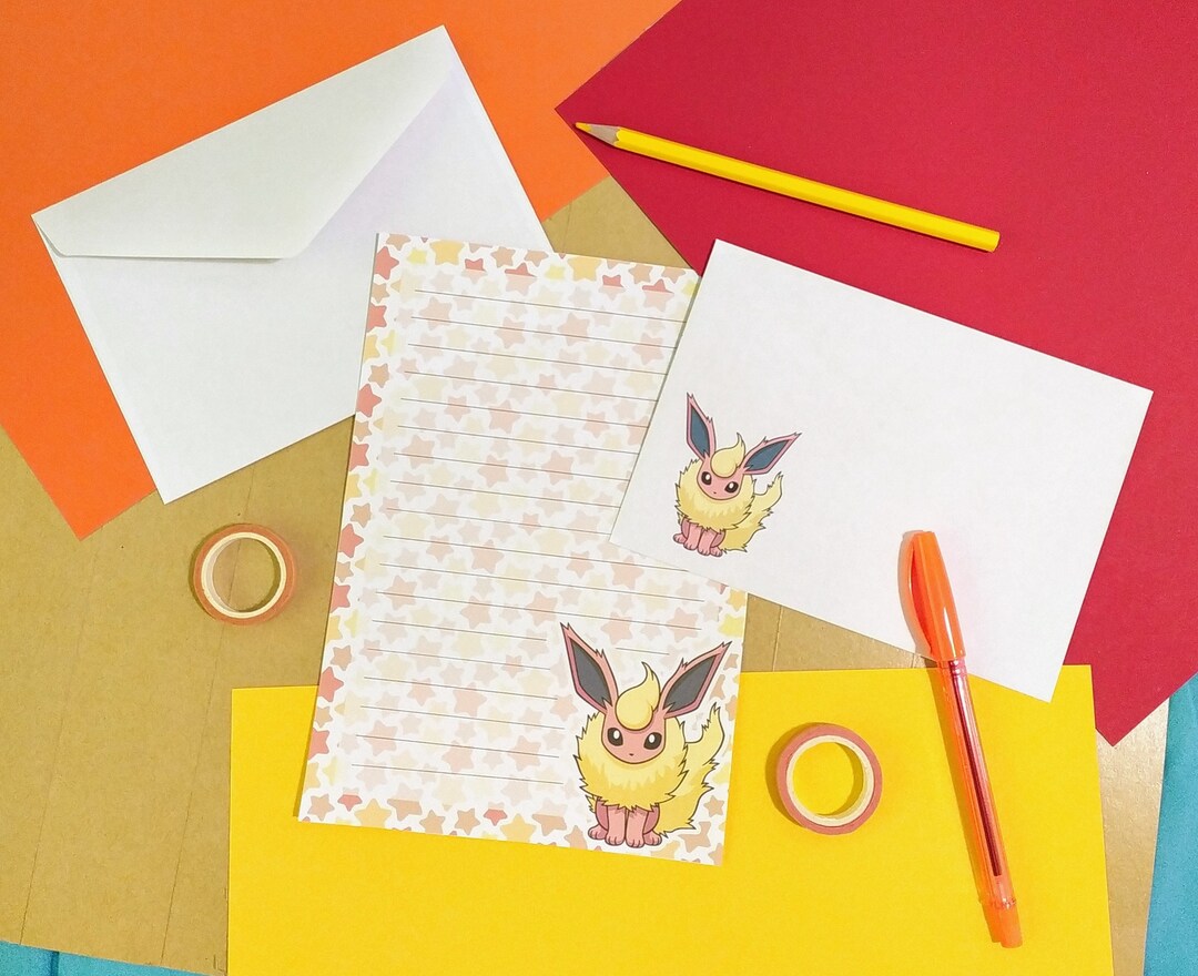 Flareon Stationery Set // Pokemon Writing Paper With Lines and Envelope ...