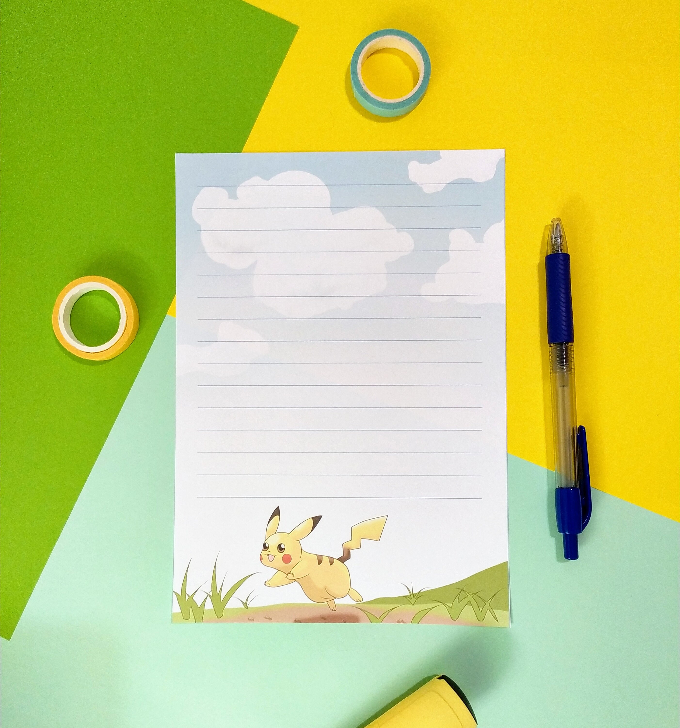 Pikachu Stationery Set // Pokemon Writing Paper With Lines and Envelope ...