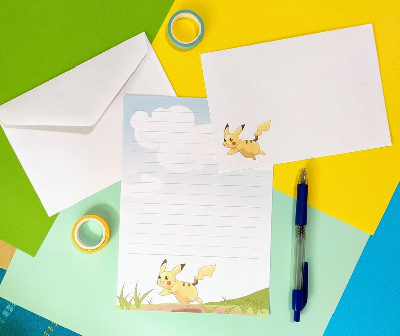 Pikachu Stationery Set // Pokemon Writing Paper With Lines and Envelope ...