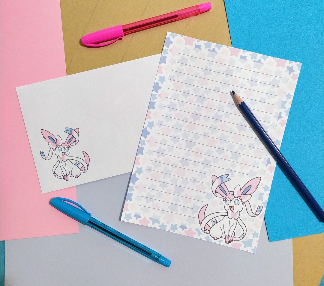 Sylveon Stationery Set // Pokemon Writing Paper With Lines and - Etsy