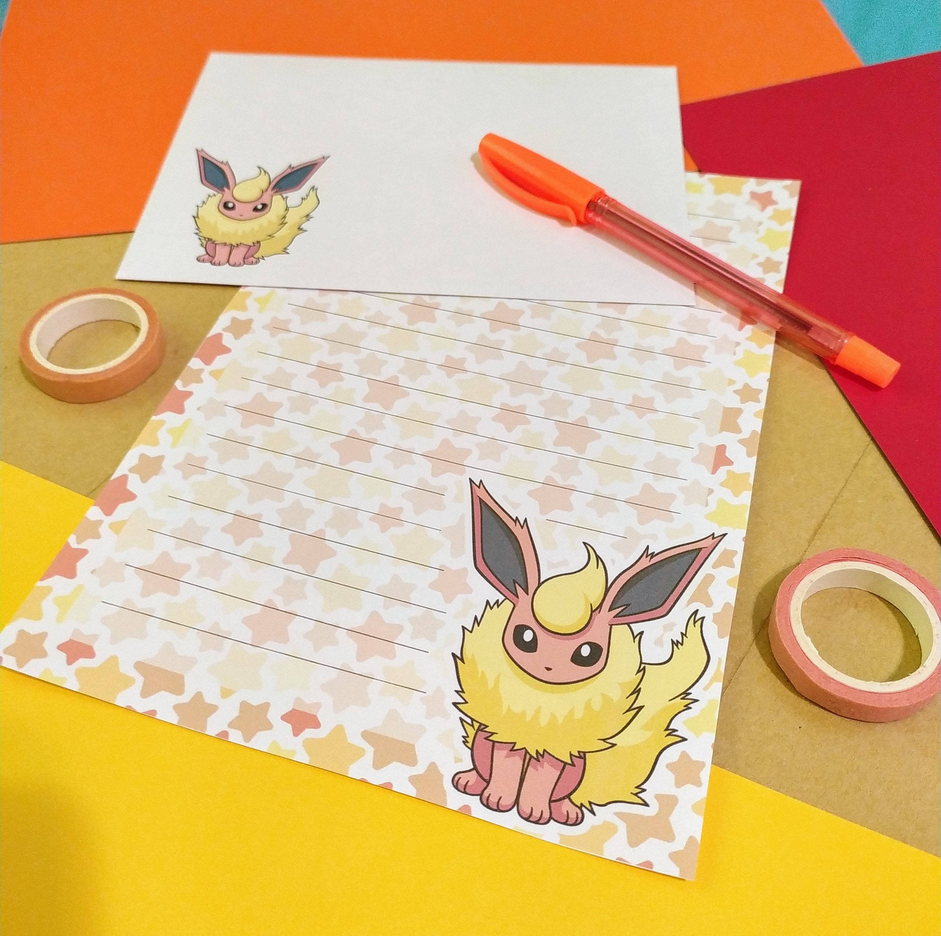 Flareon Stationery Set // Pokemon Writing Paper With Lines and Envelope ...