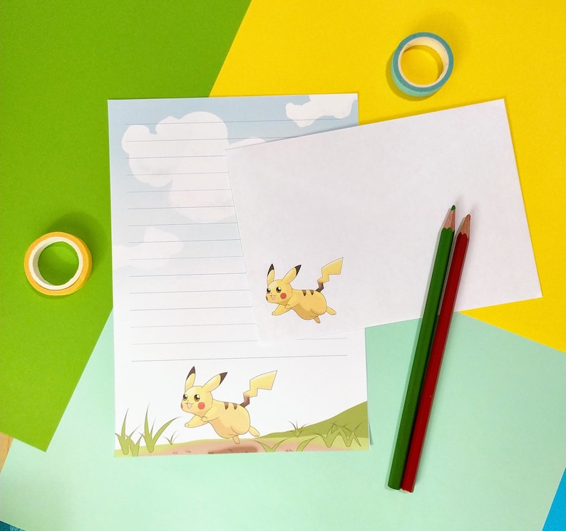 Pikachu Stationery Set // Pokemon Writing Paper With Lines and Envelope ...