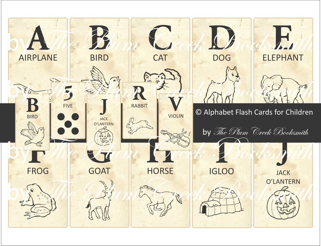 Vintage Looking Alphabet/numbers Flash Cards - 26 Letters & 10 Number ...