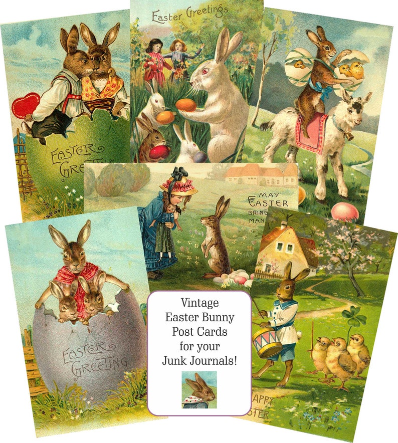 Easter Bunny Post Cards Ver. 1.0 Vintage Easter Post Cards - Digital ...