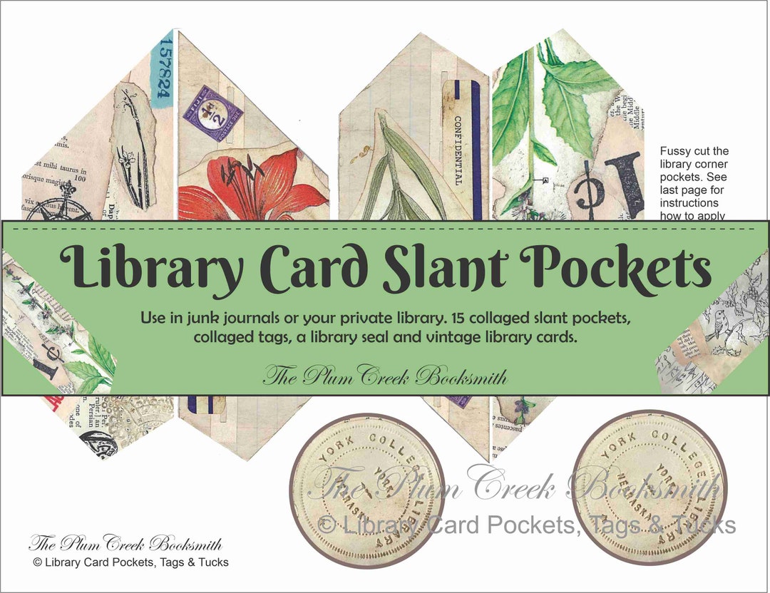 Library Card Slant Pockets, Tucks, Cards, Tags - Instant Digital ...