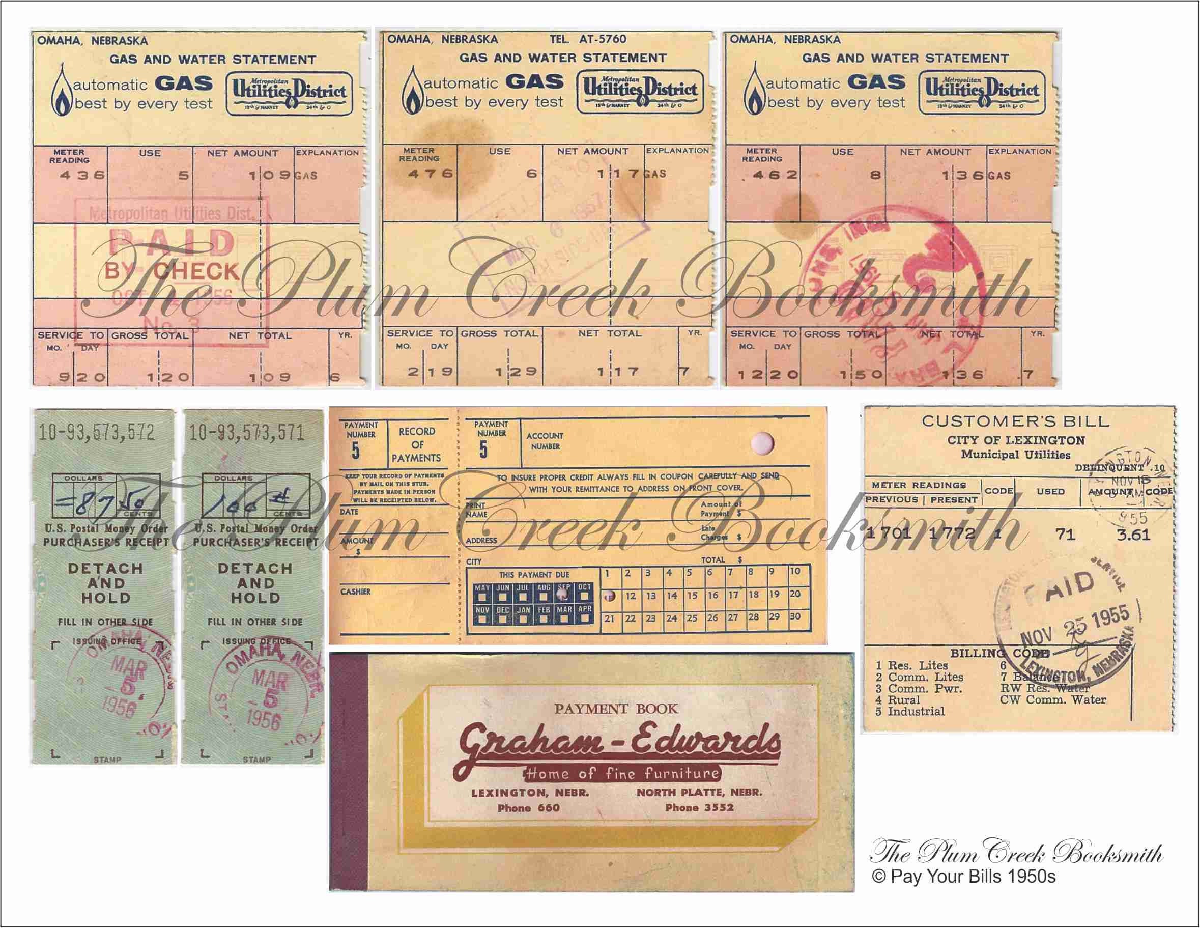 Pay Your Bills 1950s 8 Unique Receipts for Utilities, Gas & Payment ...