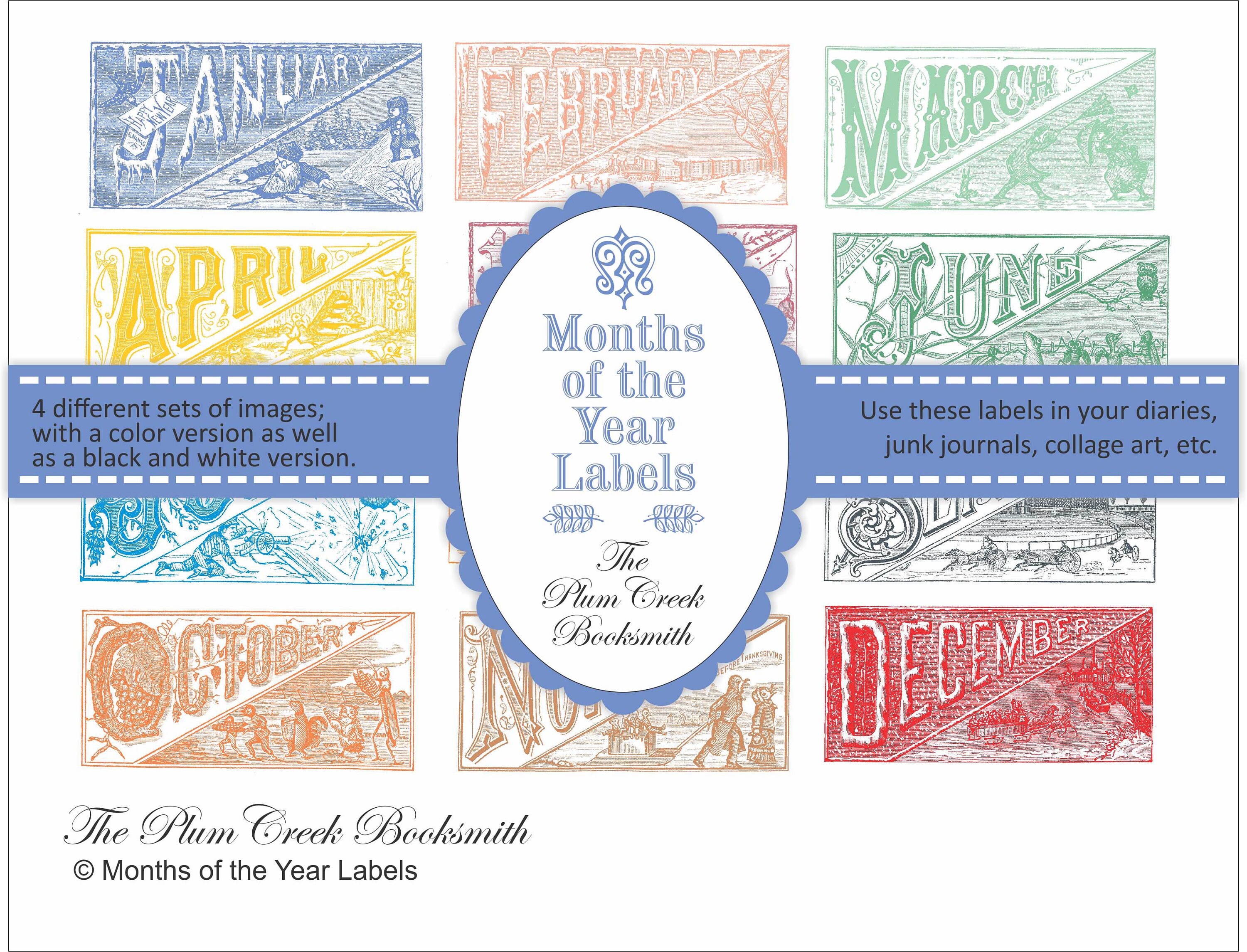 4 Sets of Months of the Year Color and ink/toner saving | Etsy