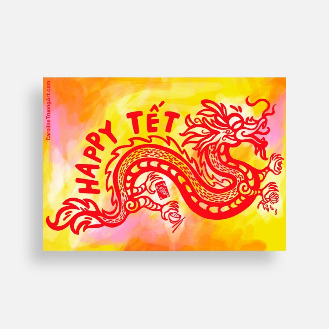 Lunar New Year Postcard Happy Tet Year of the Dragon 2024 Vietnamese ...