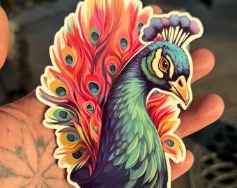 Peacock Feather Sticker: Traditional Vinyl Die Cut, Waterproof - Etsy