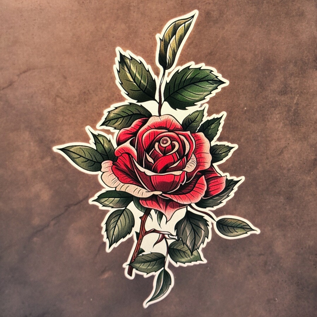 Rose on a Stem Tattoo Sticker Classic Decal Waterproof - Etsy