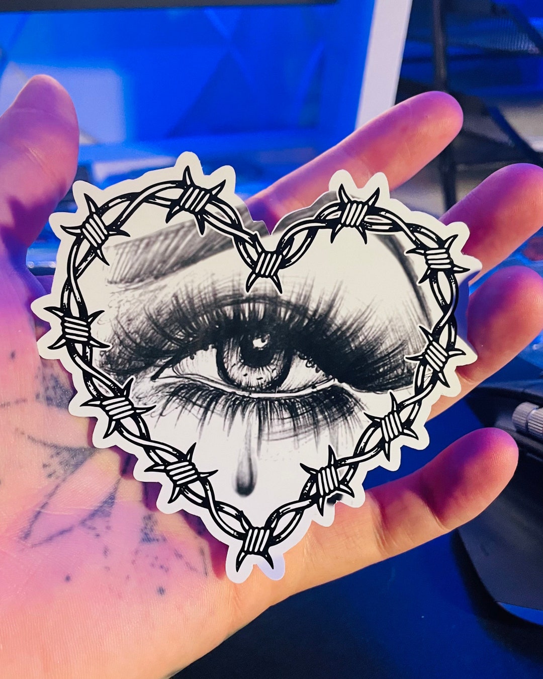 Sad Girl Barbed Wire Heart Sticker - Etsy