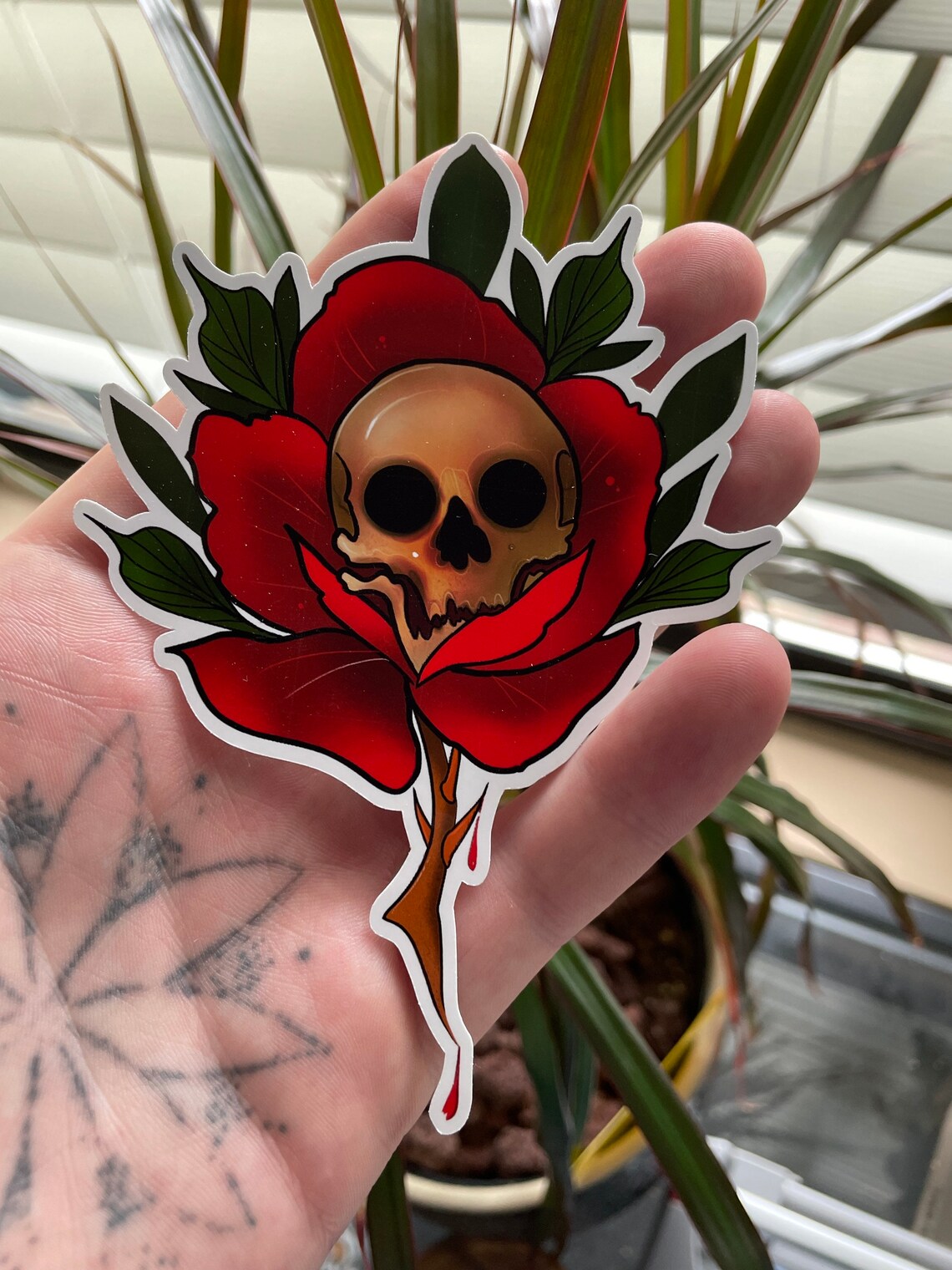 Skull Rose Tattoo Sticker - Etsy