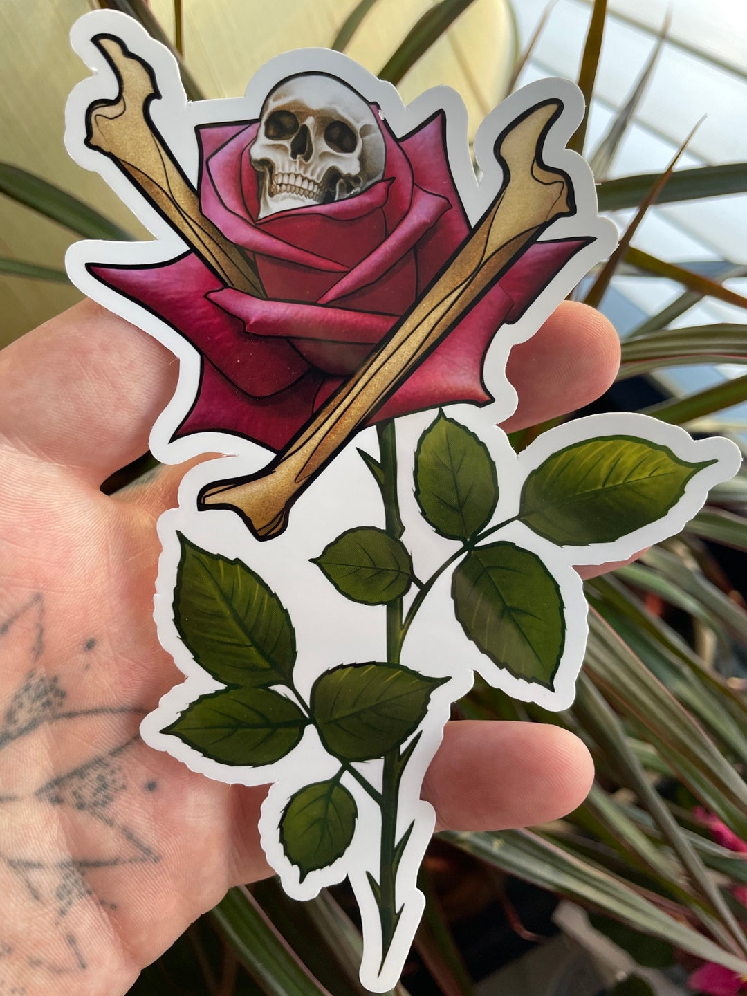 Death Rose Tattoo Style Sticker - Etsy
