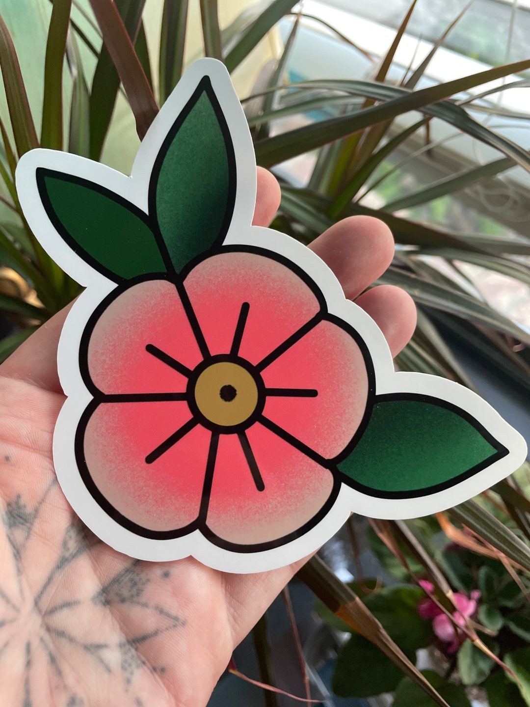 Traditional Flower Tattoo Sticker - Etsy