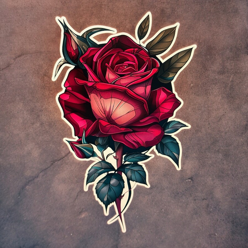 Rose on a Stem Tattoo Sticker Neo Trad Decal Waterproof - Etsy