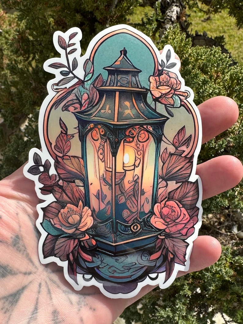 Lantern Sticker Tattoo Art Nouveau Decal for Water Bottle Etc - Etsy