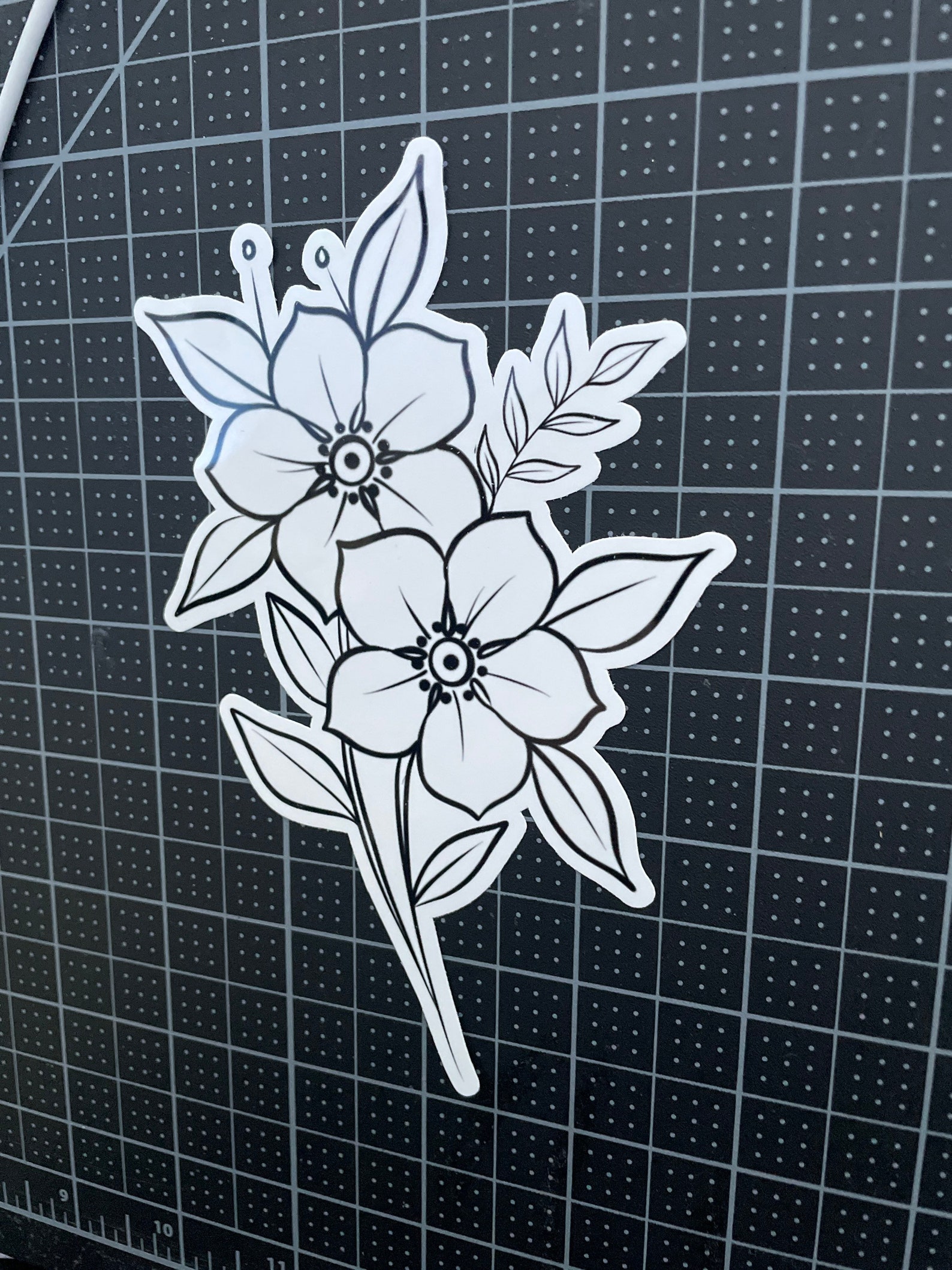 Flowers on Stem Outline Sticker Tattoo Style - Etsy