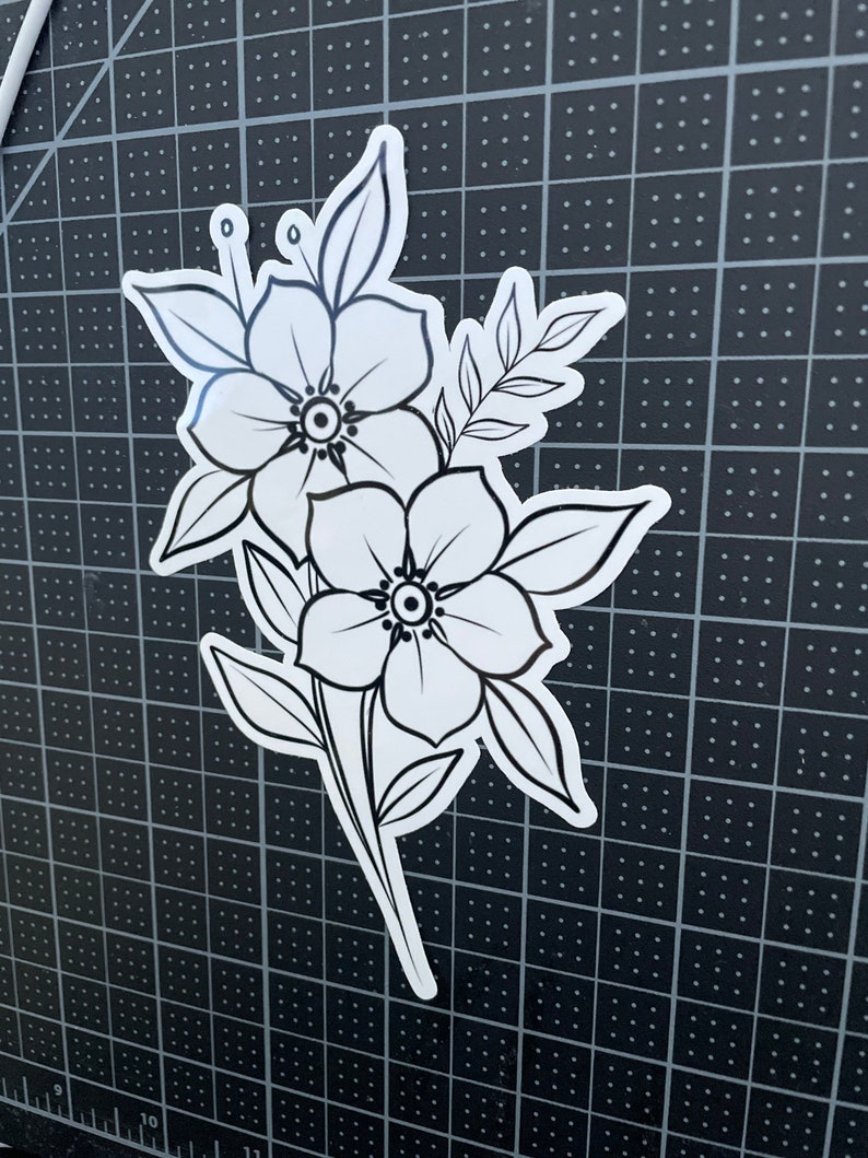 Flowers on Stem Outline Sticker Tattoo Style - Etsy