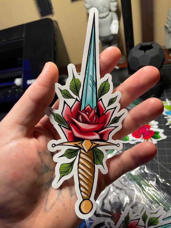 Pierced Rose Dagger Tattoo Style - Etsy