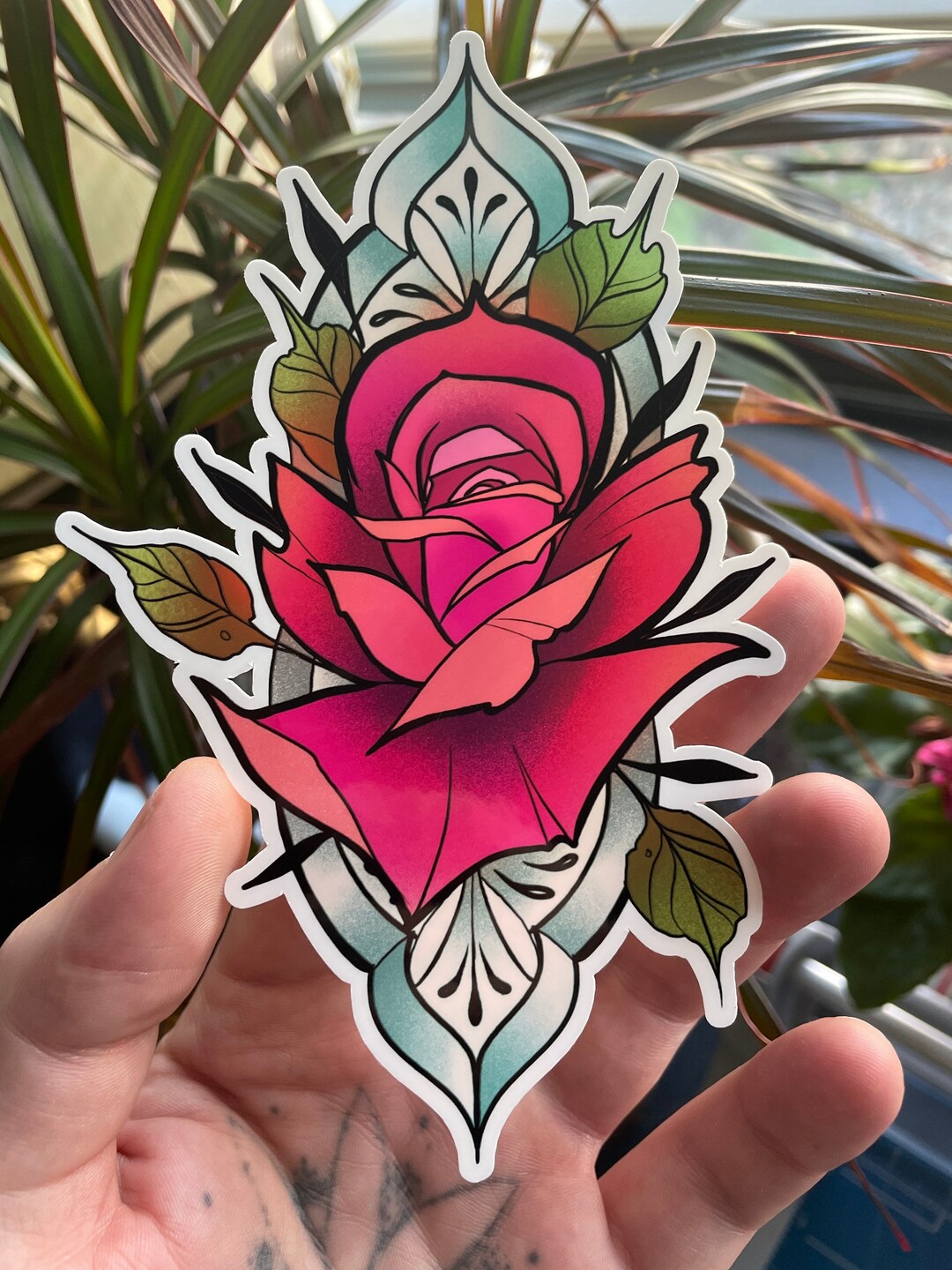 Rose Henna Frame Tattoo Sticker - Etsy
