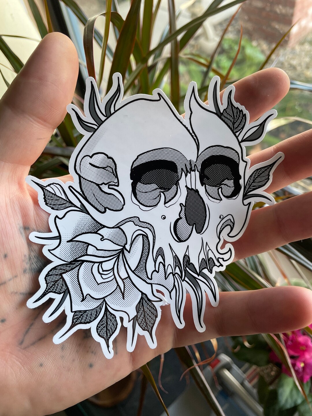 Skull & Rose Tattoo Style Sticker - Etsy