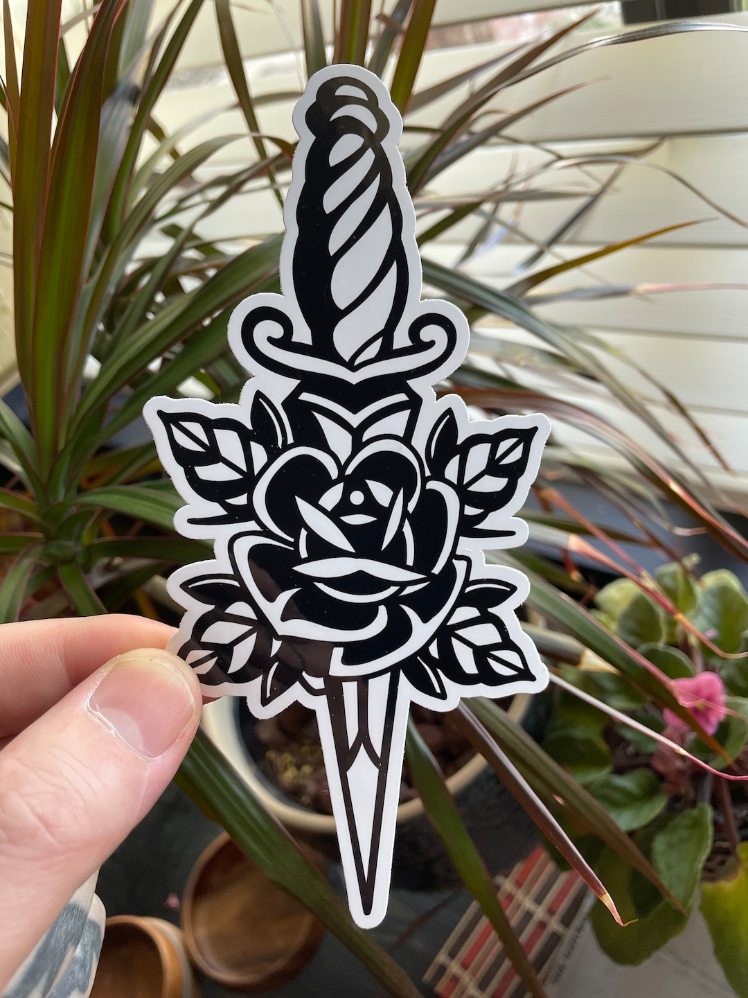 Rose Dagger Tattoo Style Sticker - Etsy