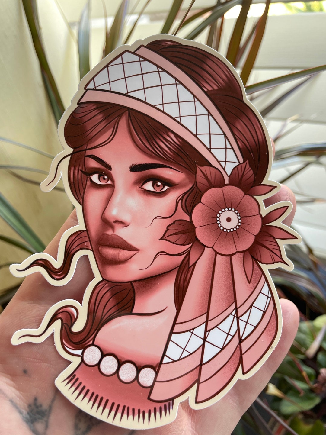 Pink Lady Tattoo Sticker - Etsy