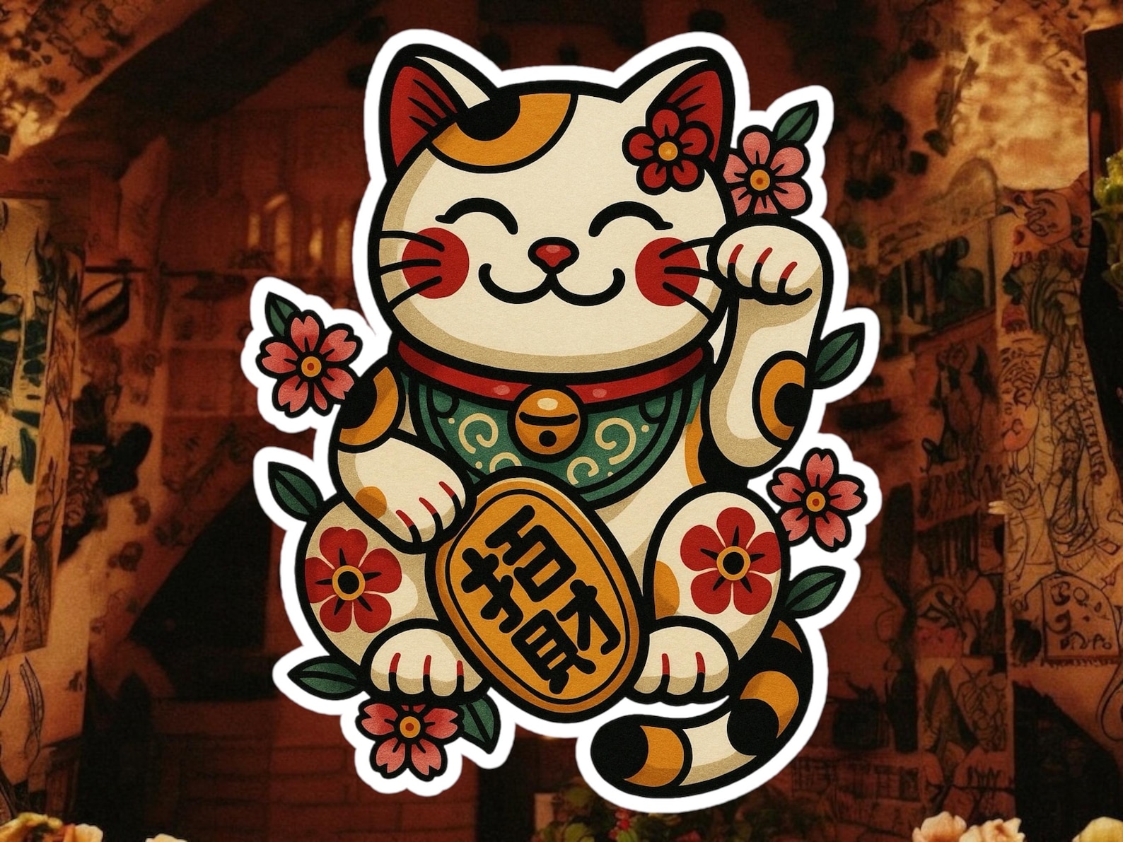 Lucky Cat Tattoo Sticker Good Fortune - Etsy