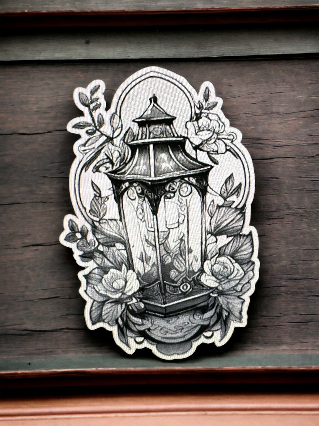 Lantern Sticker Tattoo Art Nouveau Decal for Water Bottle Etc Black and ...