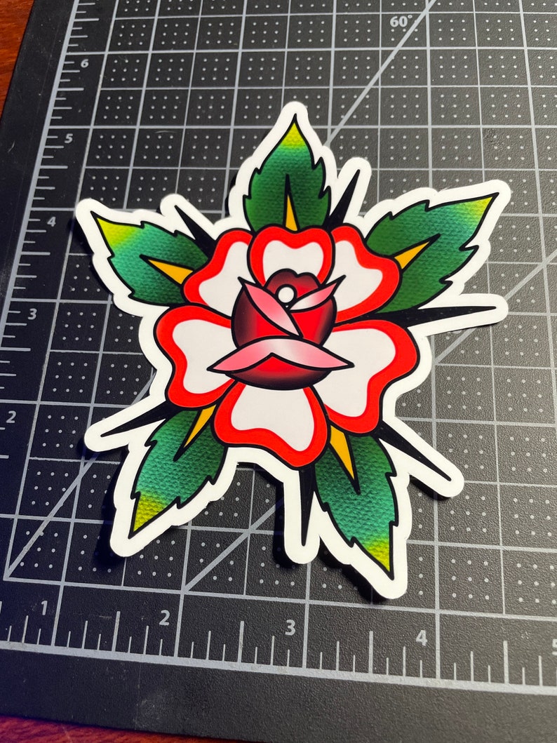 Traditionalish Rose Tattoo Sticker - Etsy