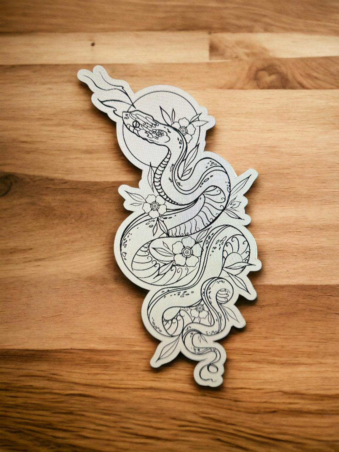Flowers & Snake Tattoo Sticker Black Lines - Etsy