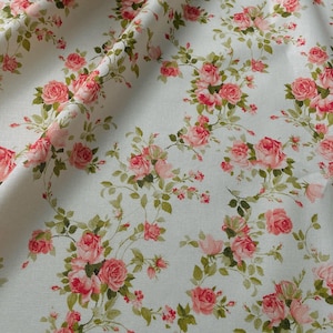 Pink Rose Floral Cotton Fabric Shabby Chic Floral A Half Yard - Etsy