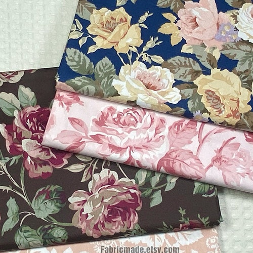 Pink Rose Fabric Roses Floral Cotton Shabby Chic Cotton - Etsy