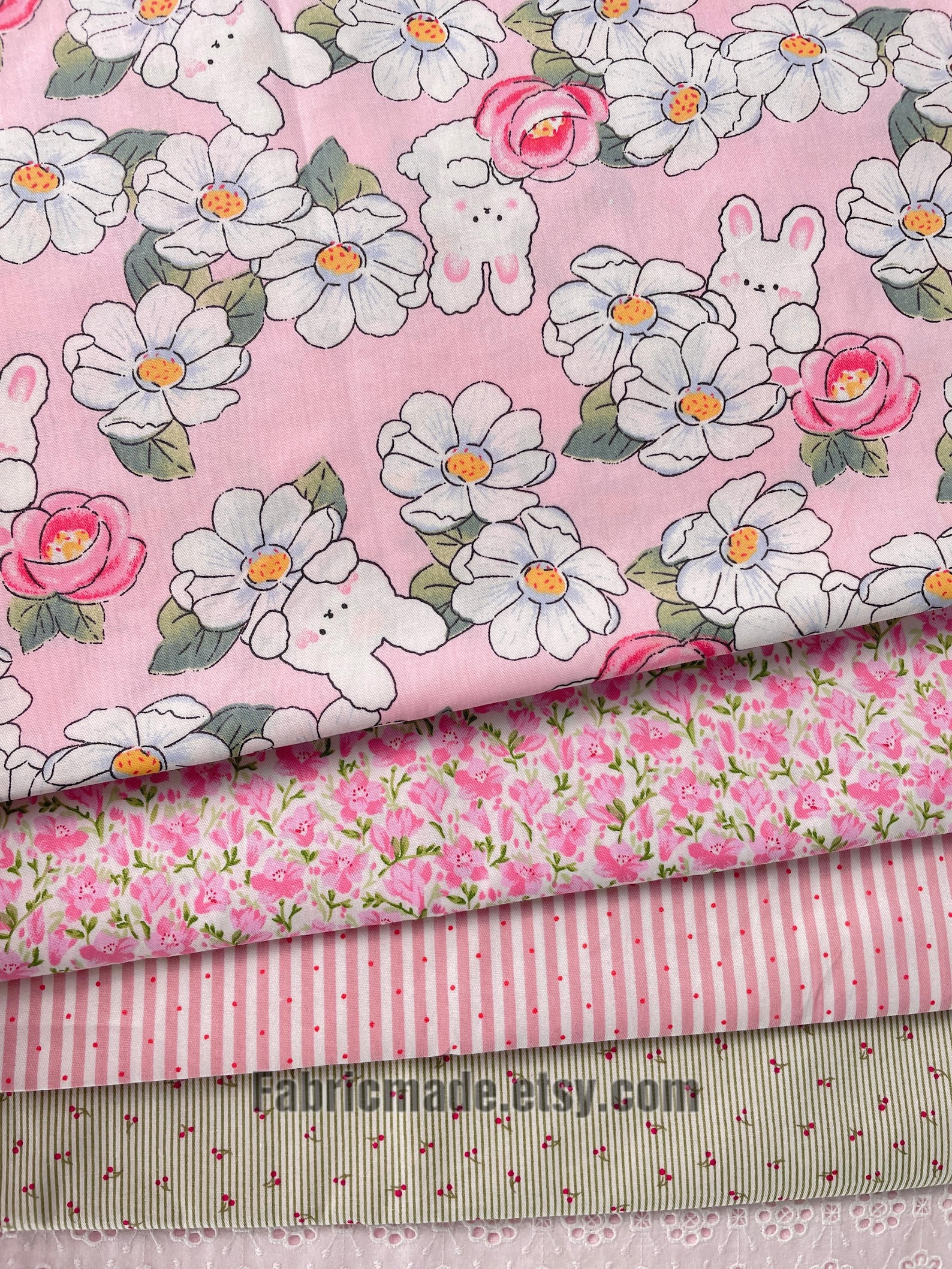 Pink Peony Rose Floral Cotton Fabric Shabby Chic Fabric Large Flower ...