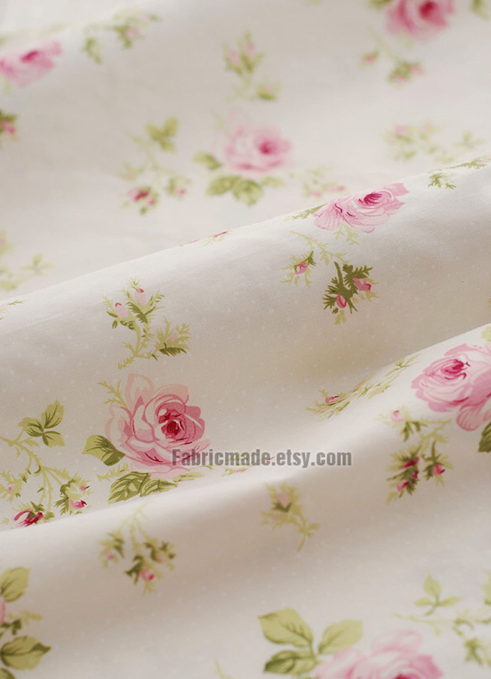 Large Rose Cotton Fabric Pink Rose Dots on Off White | Etsy