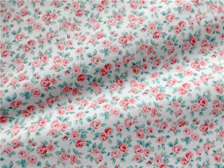 Rose Cotton Fabric Pink Rose Dots on off White Shabby Chic - Etsy